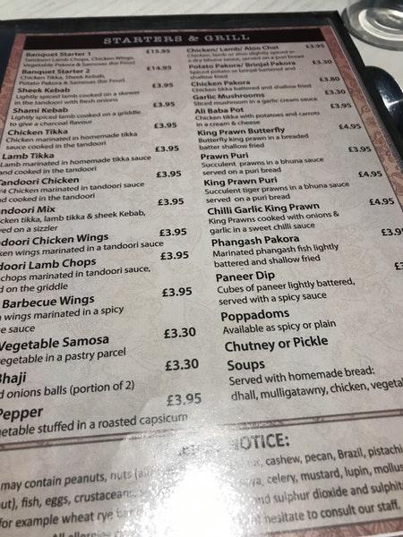 Menu at Spice Of Life restaurant, Grimsby