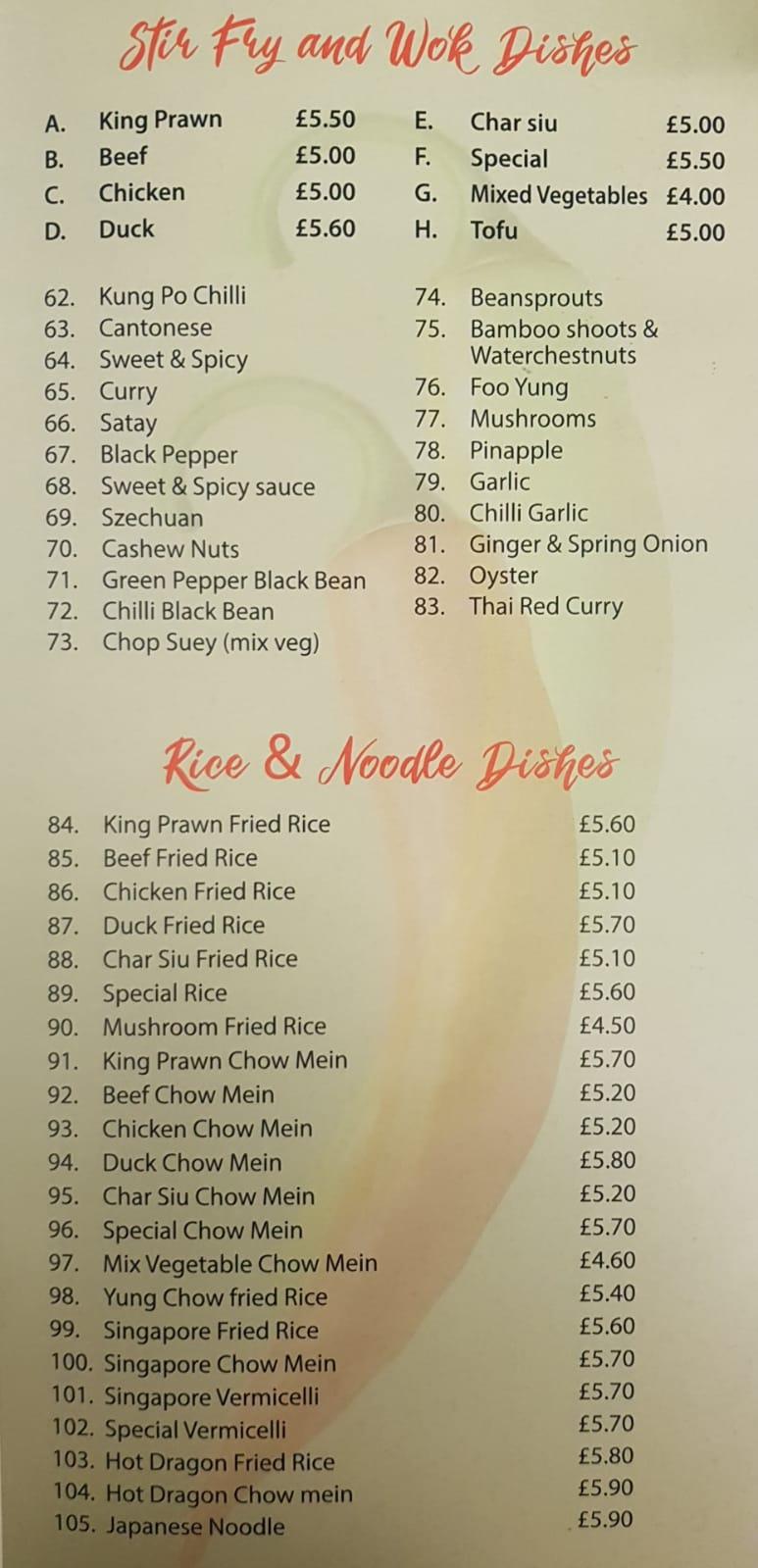Menu at Sweet Chillies fast food, Congleton