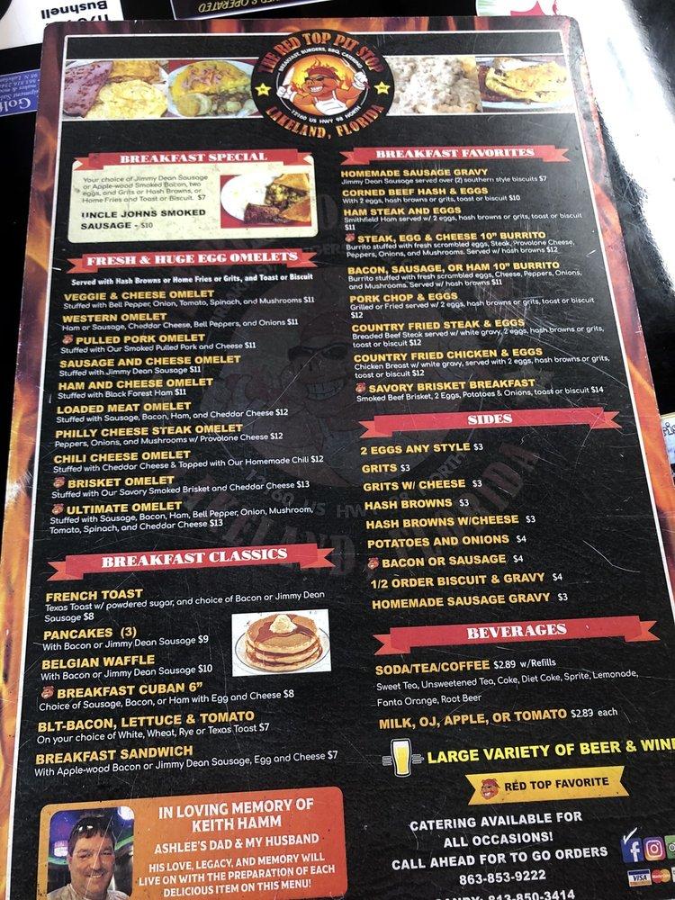 Menu at The Red Top Pit Stop BBQ, Lakeland, US Hwy 98 N