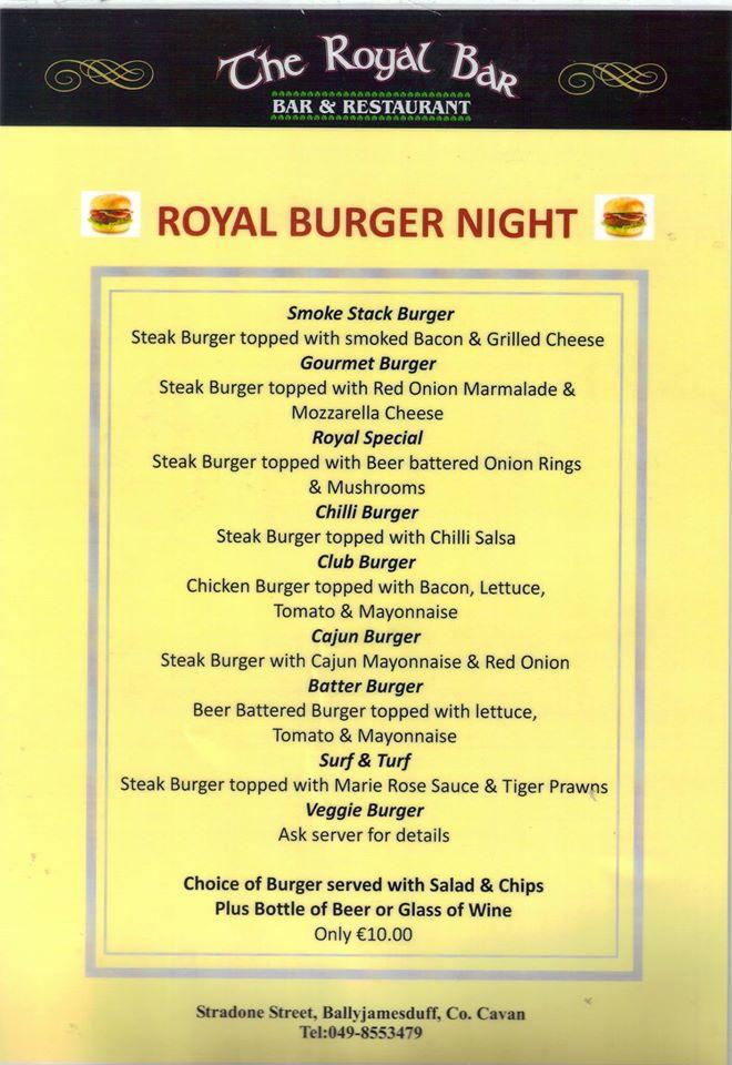 Menu at The Royal Bar., Ballyjamesduff