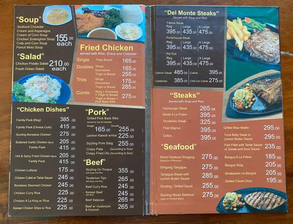 Menu at Uncle Tom's restaurant, Iloilo City, 500 Benigno Aquino Ave
