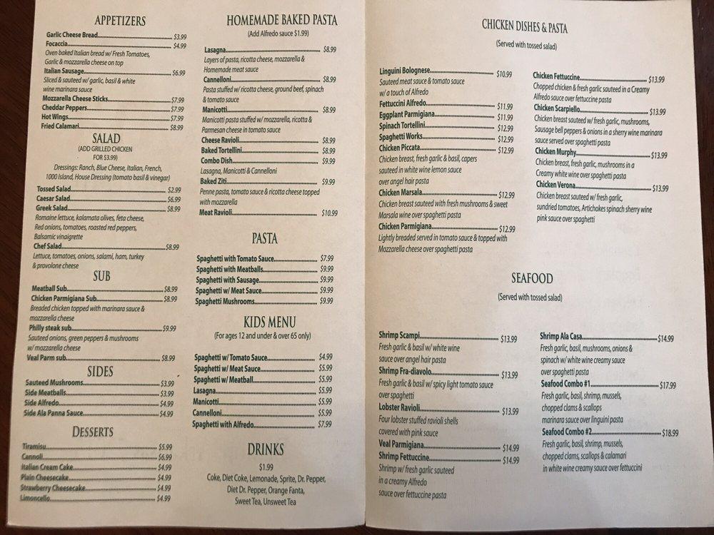 Menu at Verona Italian Restaurant, Benton