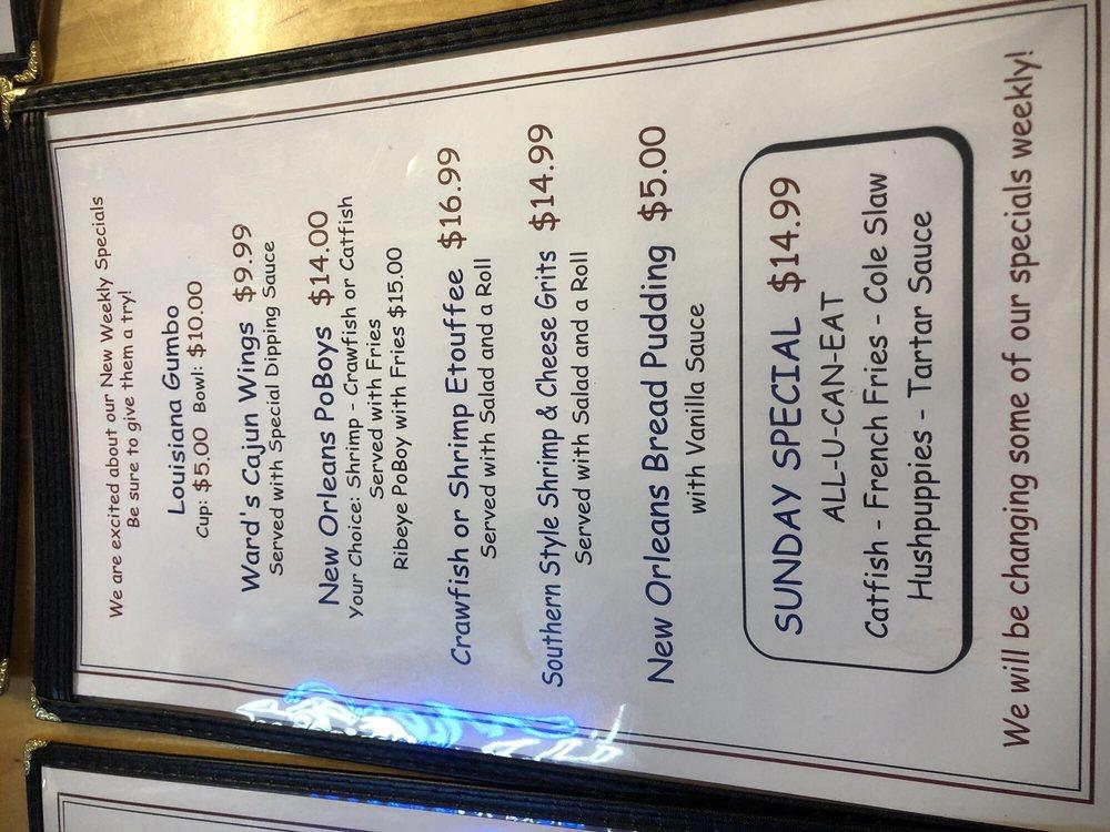 Menu at Wards Crawfish Hole pizzeria, Hot Springs