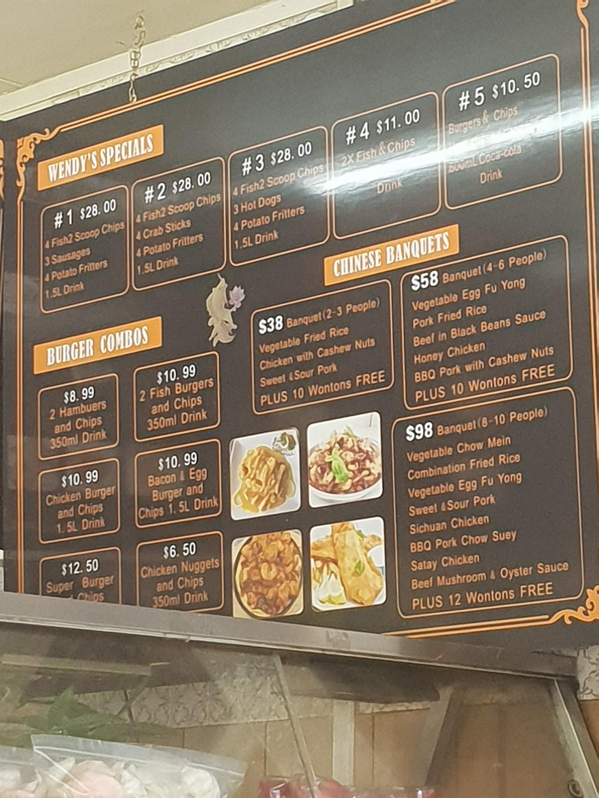 Menu at Wendy's Fish Shop restaurant, Rotorua