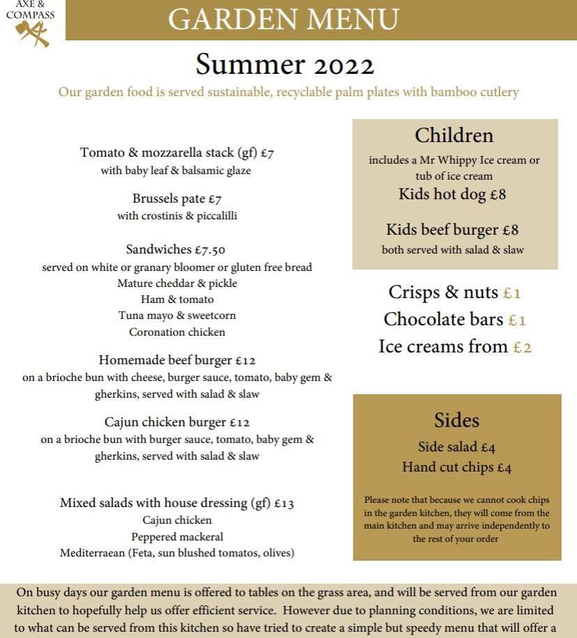 Menu at Axe and Compass pub & bar, Fenstanton
