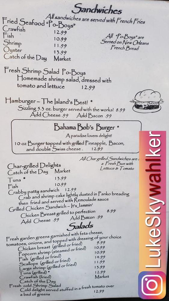 Menu at Bahama Bob's Beach Side Cafe, Gulf Shores