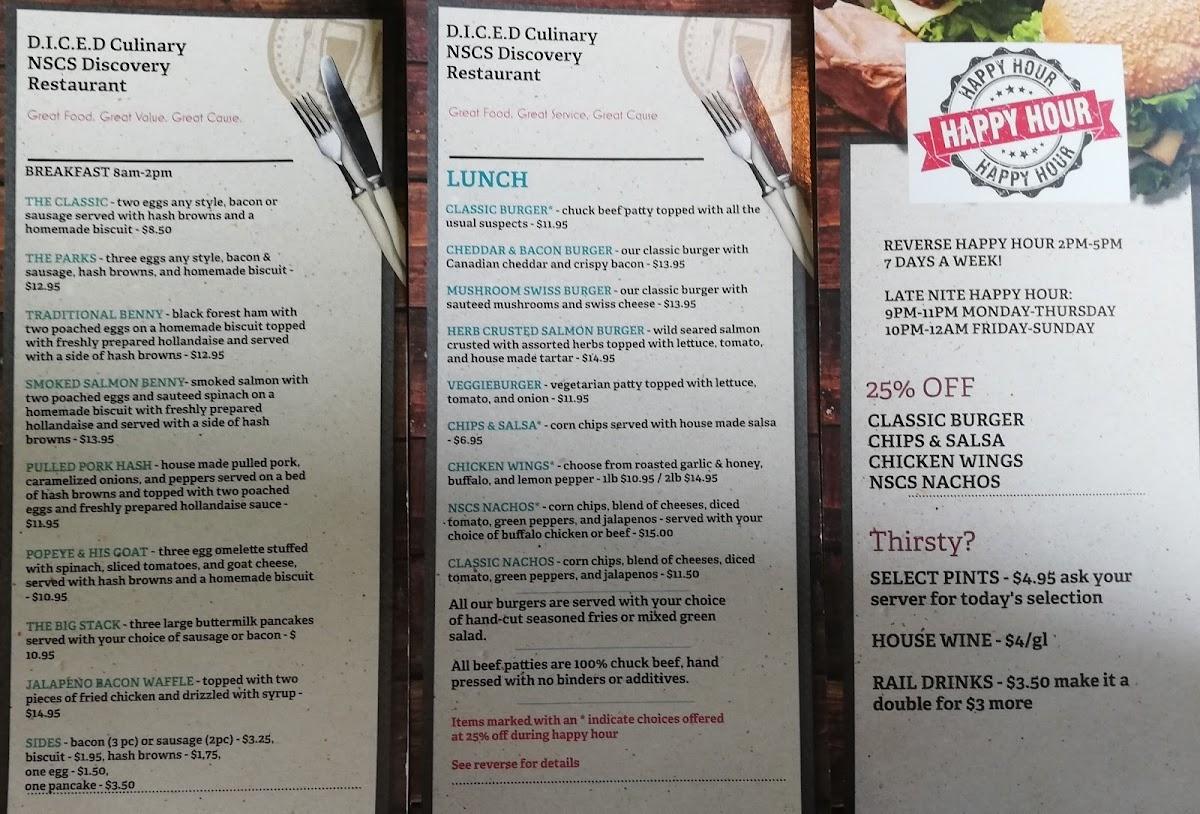 Menu at DICED Discovery Cafe, Vancouver