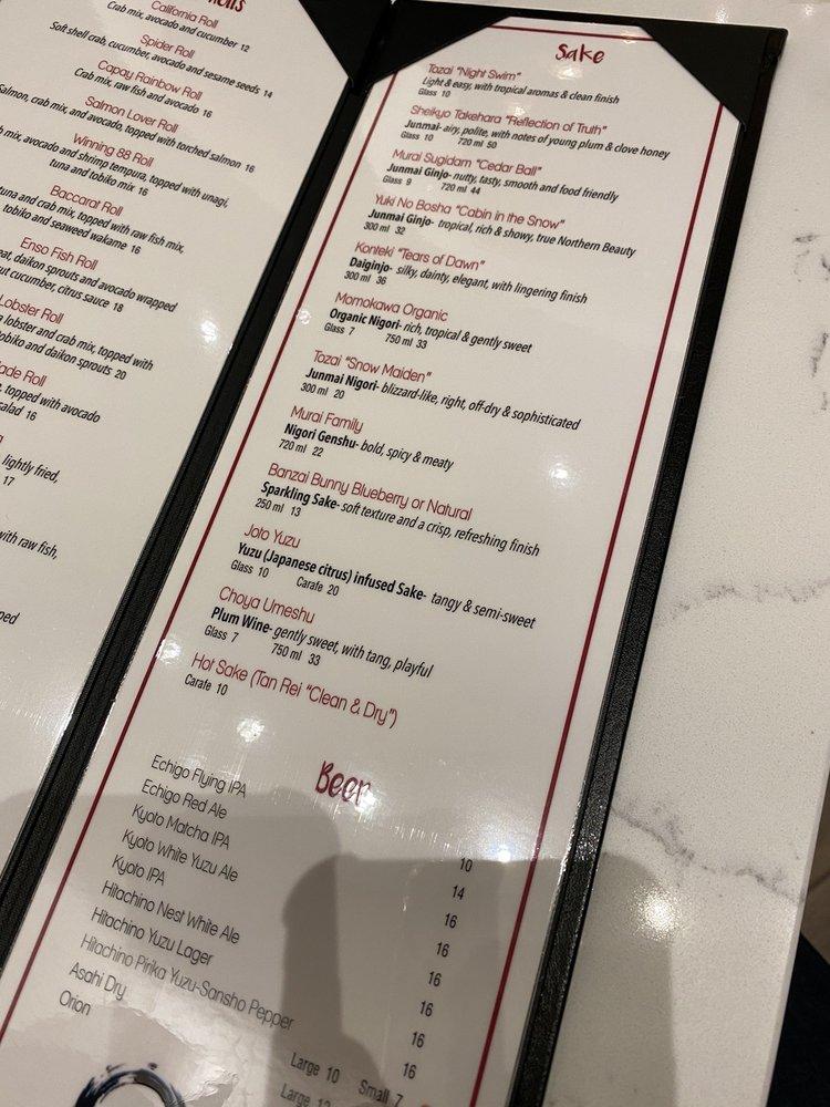 Menu at Enso Sushi restaurant, Brooks
