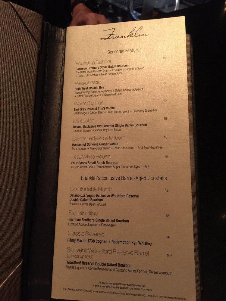 Menu at Franklin Lounge pub & bar, Las Vegas, S Las Vegas Blvd Delano