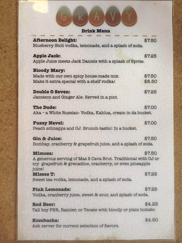 Menu at Gravy restaurant, Portland, N Mississippi Ave