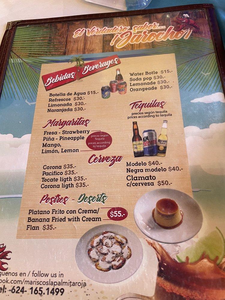 Carta del restaurante Mariscos la Palmita, Cabo San Lucas