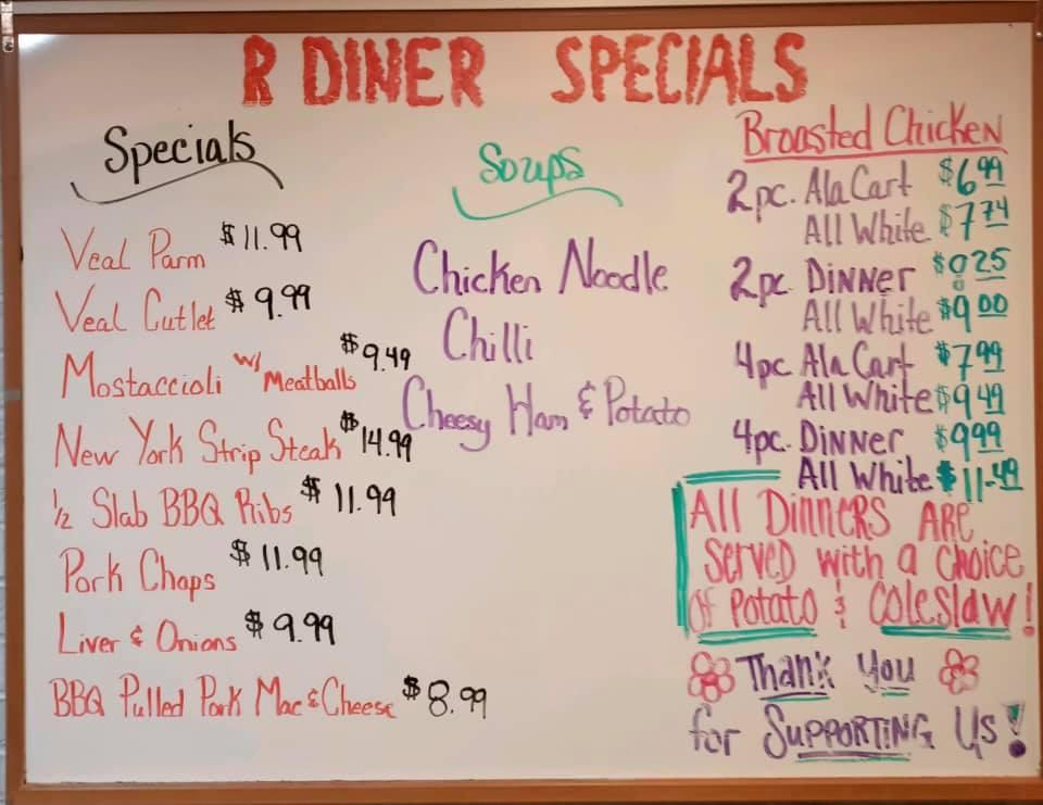 Menu at R Diner restaurant, Monroe