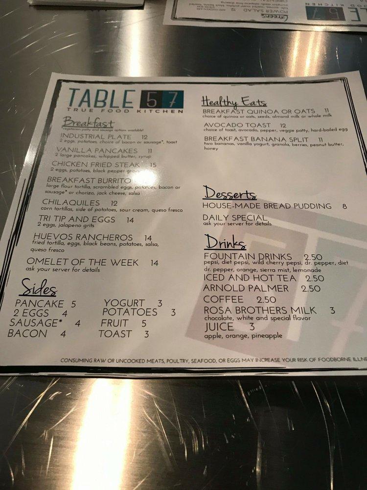 Carta del restaurante Table 57, Visalia