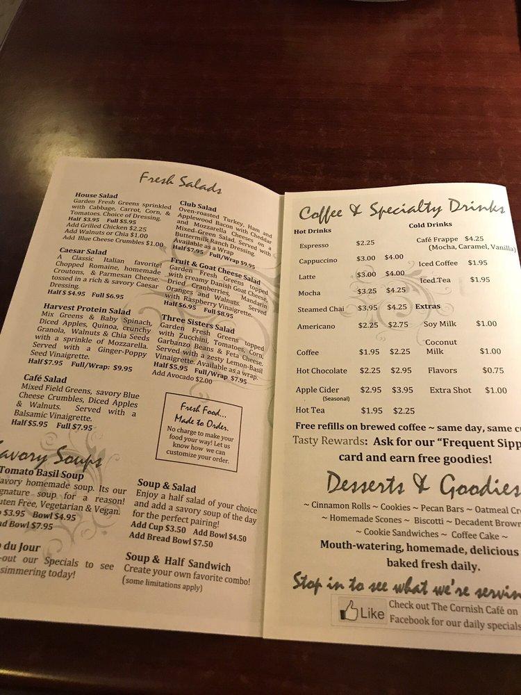 Menu at The Cornish Cafe, Oakland
