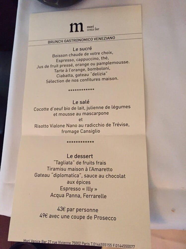 Carta del restaurante mori, Paris