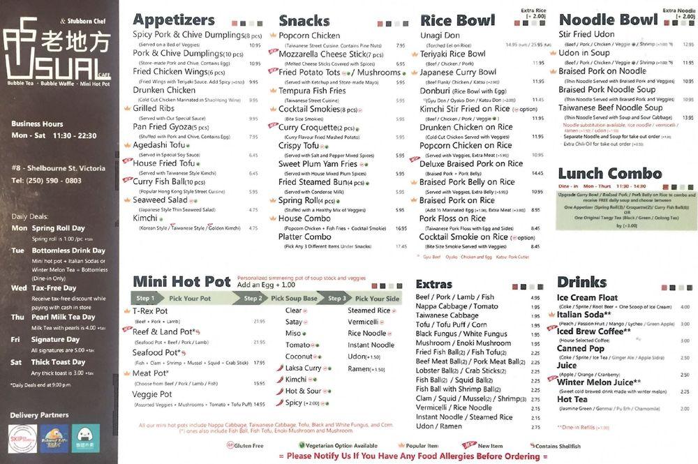 Menu at AsUsual Cafe, Victoria, Shelbourne St