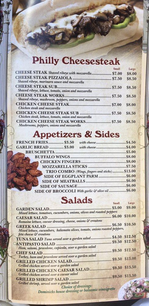 Menu at Dominick's Pizza Liberty Corner pizzeria, Bernards