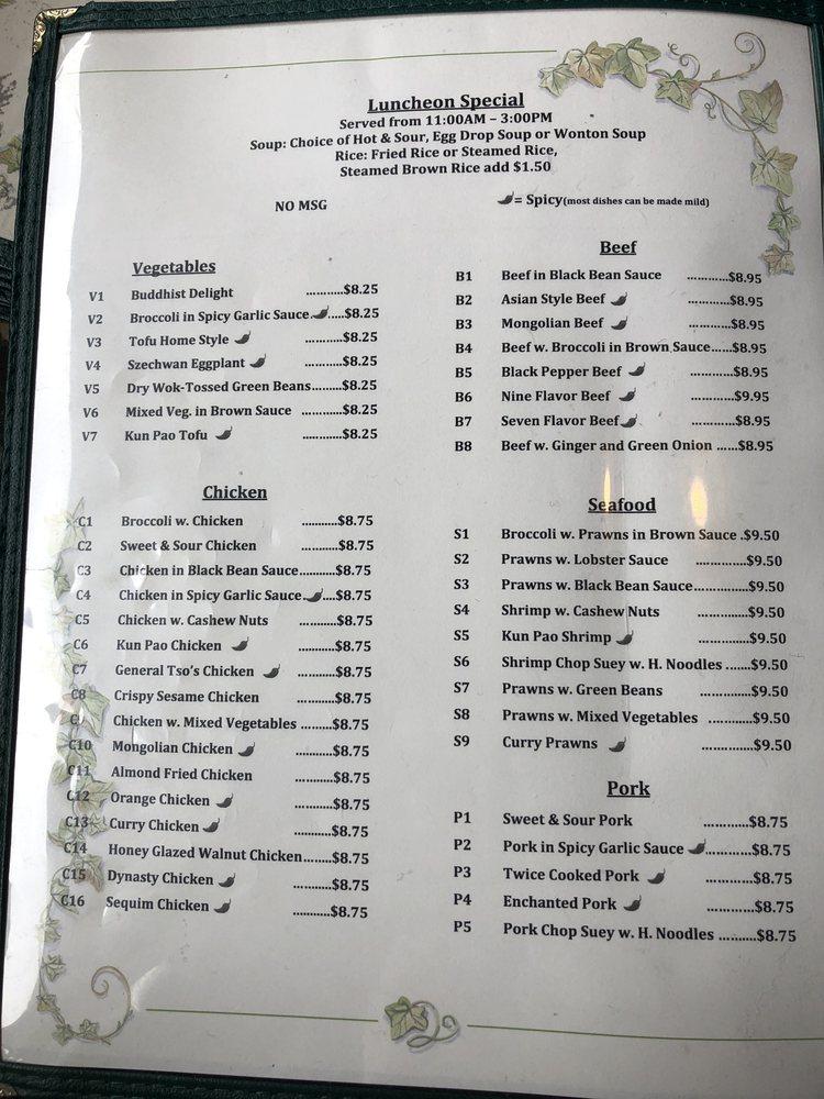 Menu at Dynasty Restaurant, Sequim