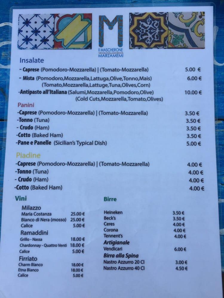 Menu at Take Away M'appititta pub & bar, Marzamemi