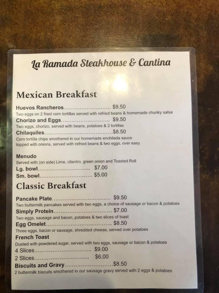 Menu at La Ramada Steakhouse & Cantina, Bisbee, S Naco Hwy