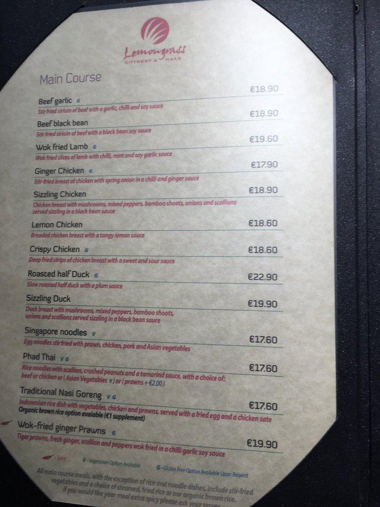 Menu at Lemongrass Fusion Restaurant Saggart, Saggart, CityArk Aparthotel