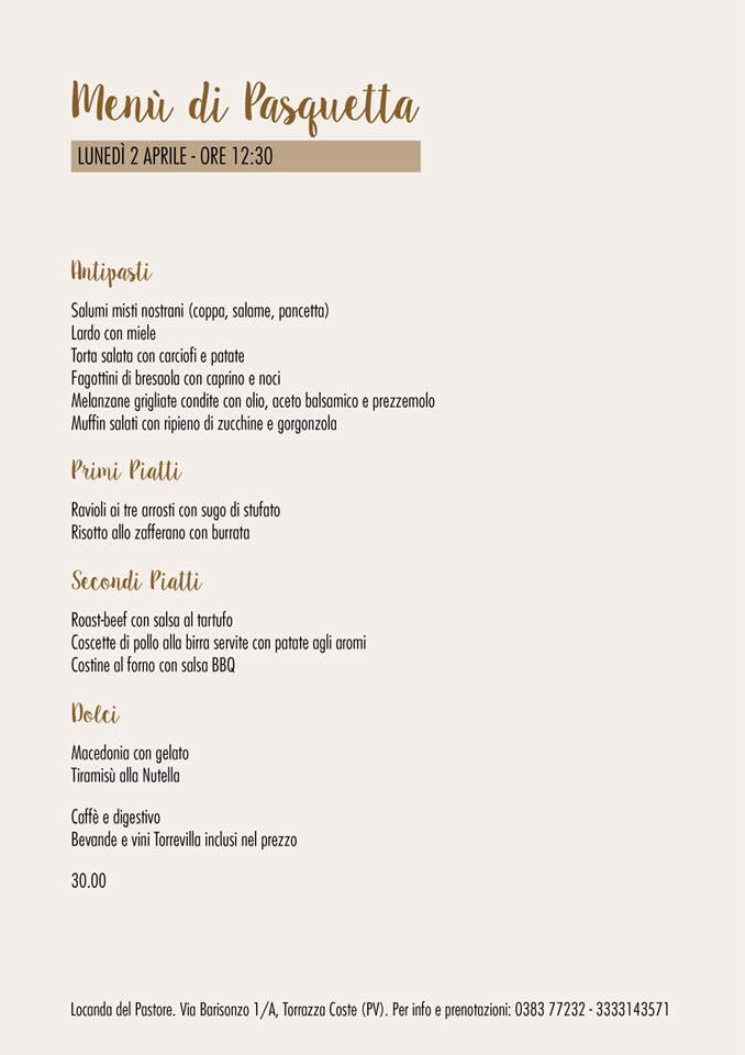 Menu at Locanda del Pastore restaurant, Torrazza Coste