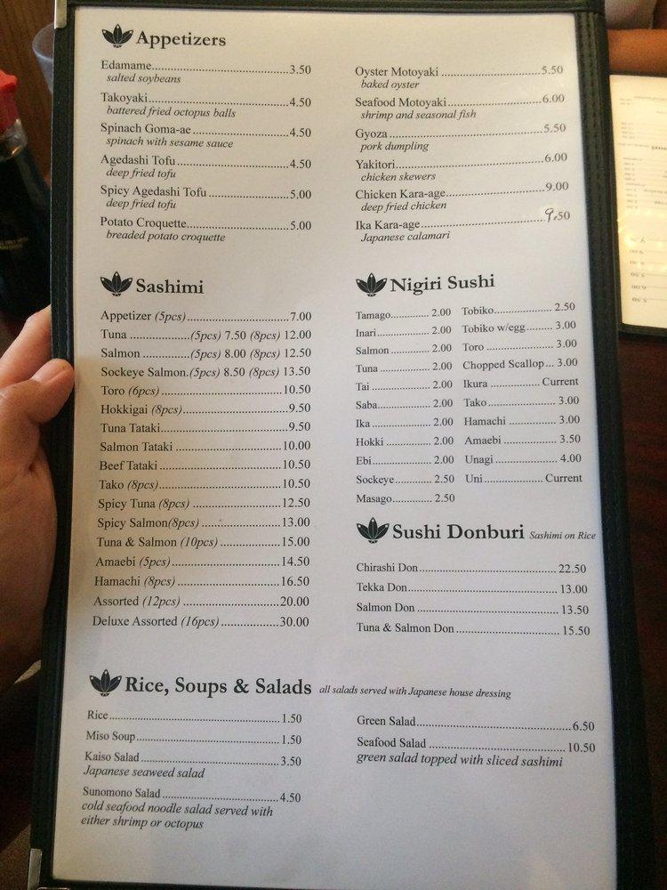 Menu at Makoto Japanese Restaurant, Burnaby