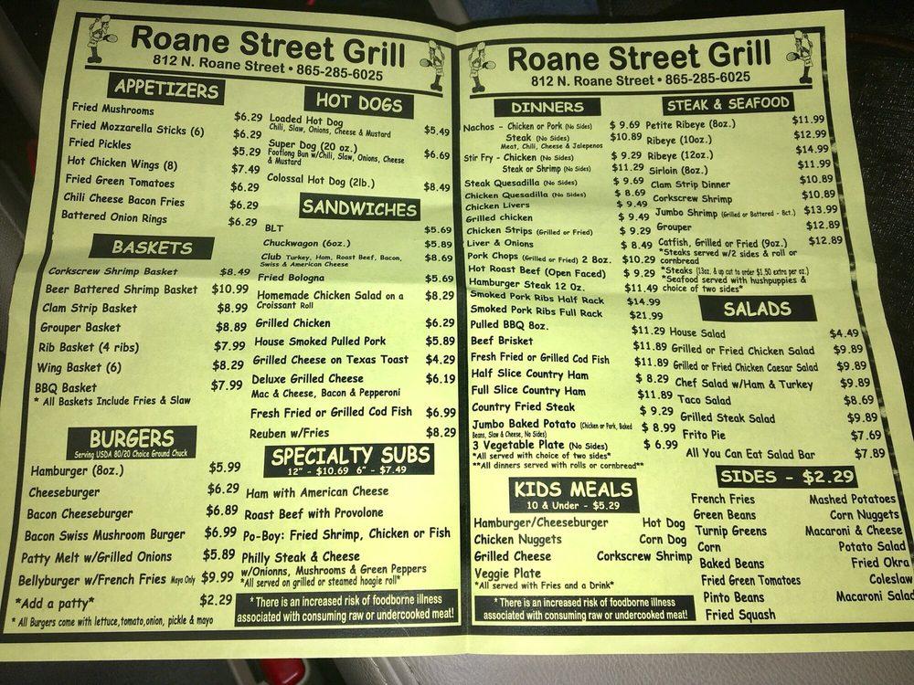 Menu at Roane Street Grill BBQ, Harriman