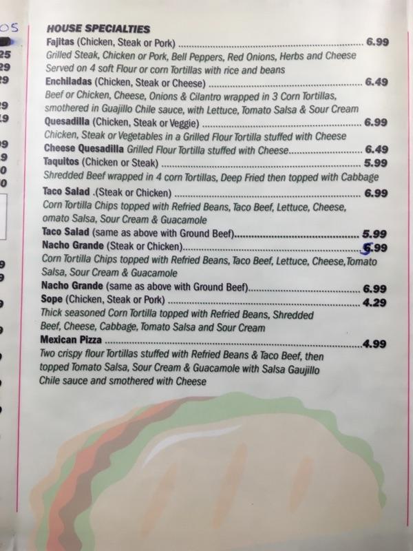 Menu at TACO JALISCO Inside NUVU GAS STATION restaurant, Sarasota, S ...