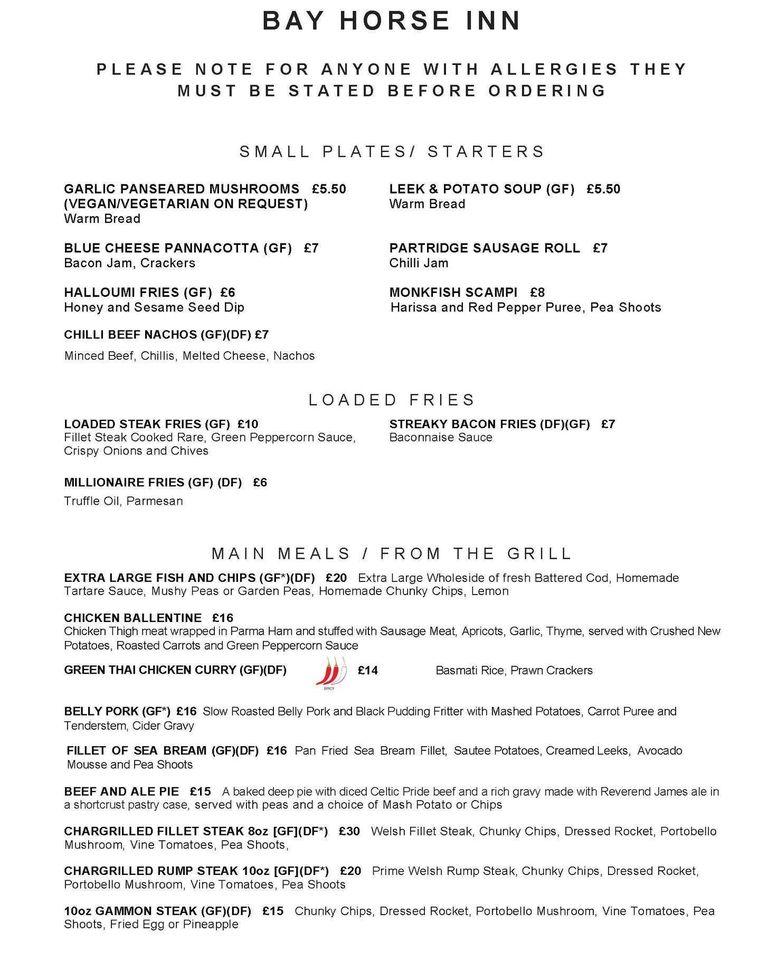 Menu at The Bay Horse Inn pub & bar, Hereford