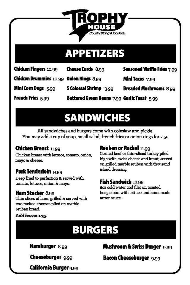 Menu at Trophy House pub & bar, New Trier