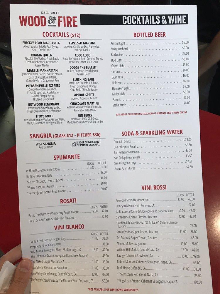 Menu at Wood & Fire Neapolitan Style Pizza pub & bar, Scarsdale