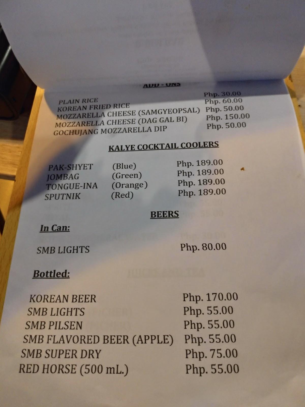 Menu at Kalye Siete Food Hub & KTV restaurant, Zamboanga
