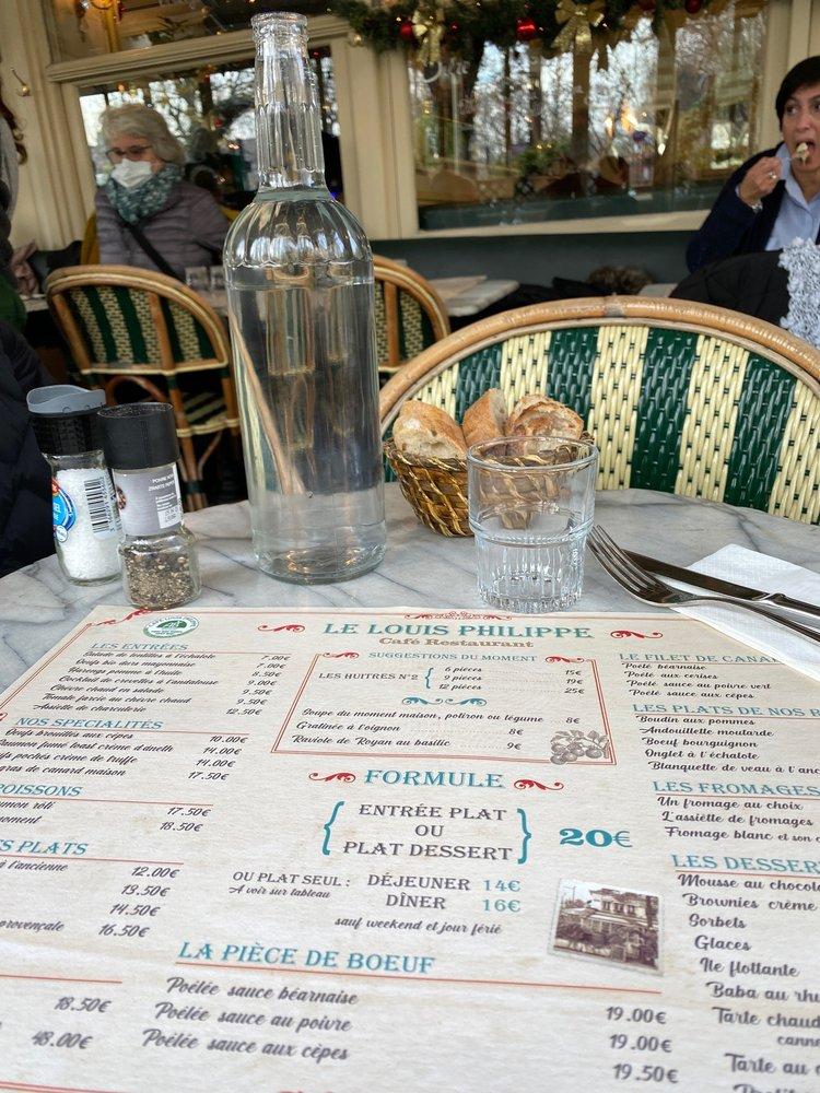 Menu at Le Louis Philippe restaurant, Paris