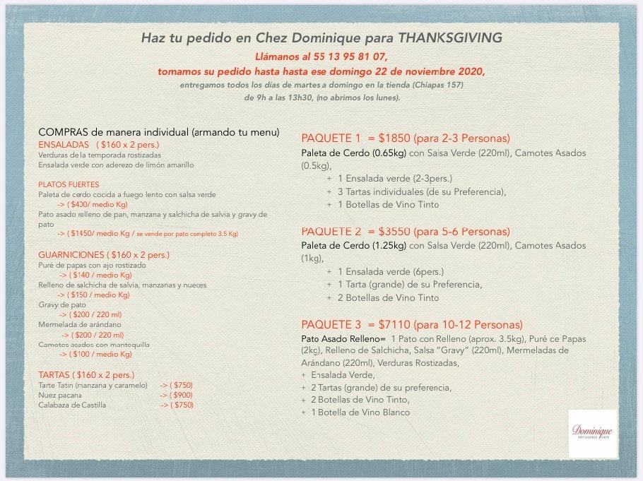 Carta del postres Patisserie Dominique, Ciudad del México