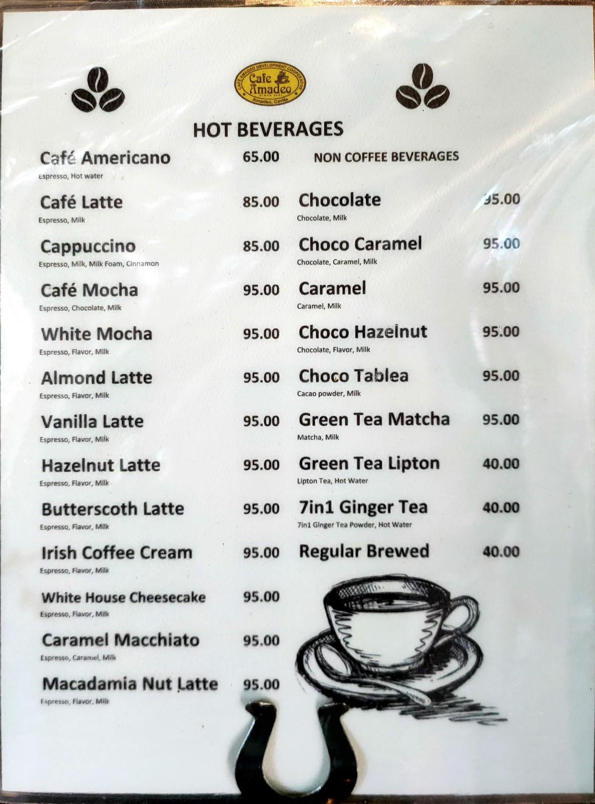 Menu at Cafe Amadeo Development Cooperative, Amadeo, Brgy