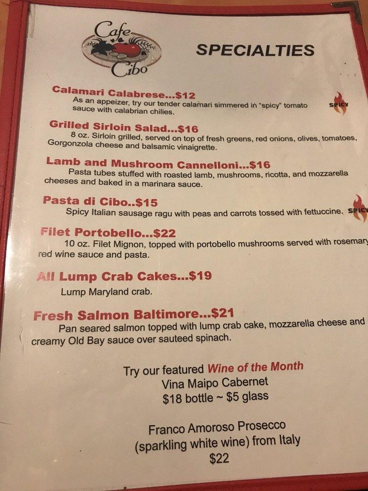 Menu at Cafe Cibo, Saint Petersburg, 4th St N