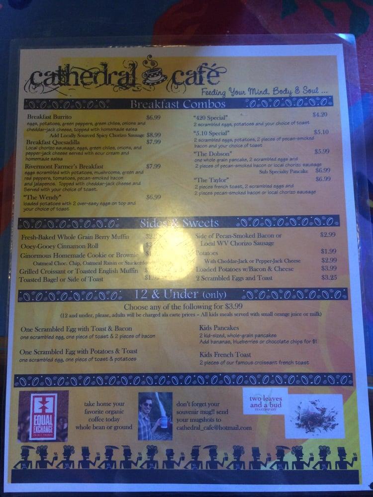 Menu at Cathedral Cafe & Book Store, Fayetteville