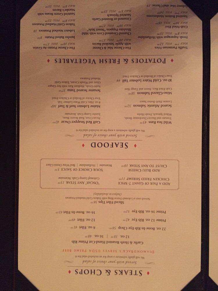 Menu at DiamondBack's restaurant, Waco