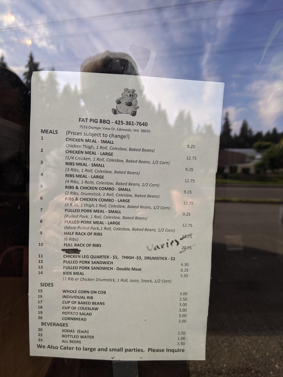 Menu at Fat Pig BBQ, Edmonds