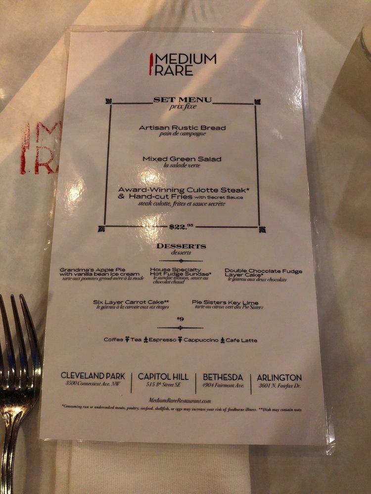 Menu at Medium Rare steakhouse, Bethesda