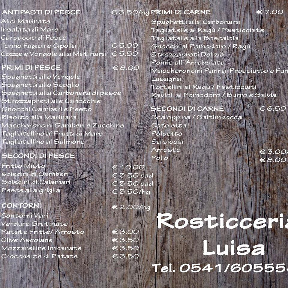 Menu at Rosticceria Luisa, Riccione