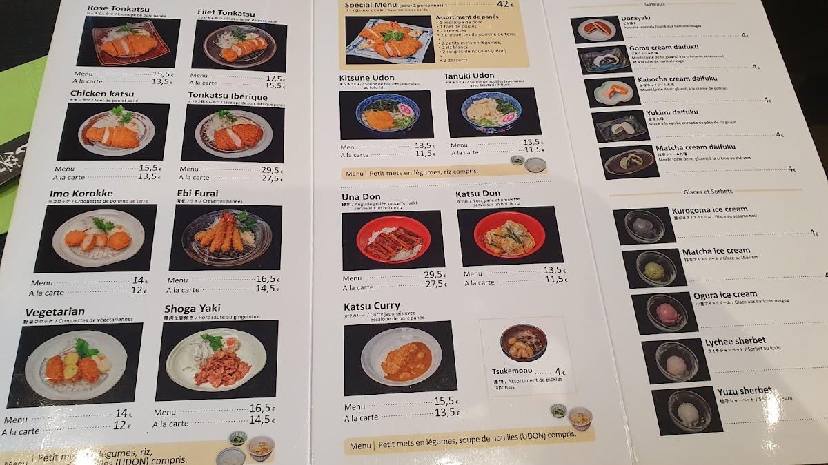 Menu at Tonkatsu Tombo restaurant, Paris