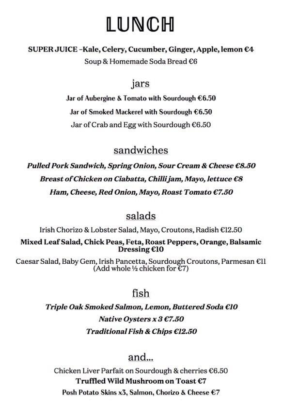 Menu at Brookwood steakhouse, Dublin, 141 Baggot Street Lower