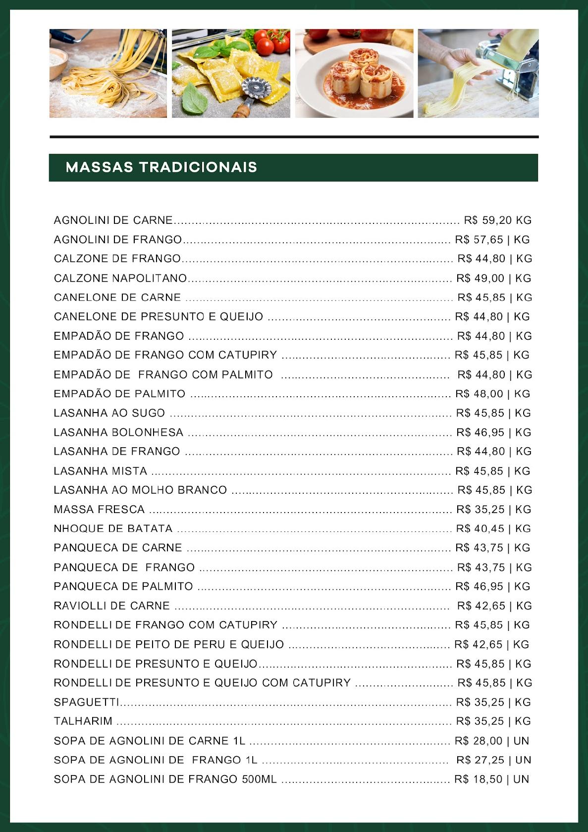 Menu at Casa das Massas Mercês restaurant, Curitiba