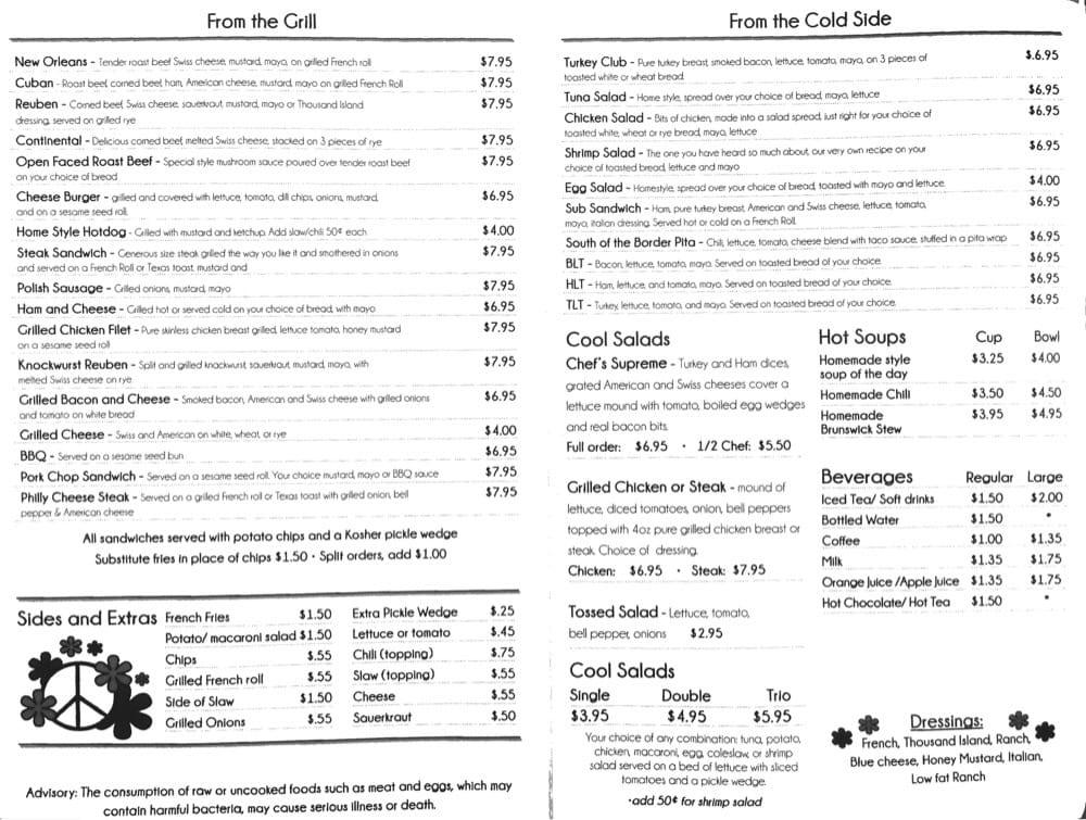 Menu at Maggie Mae's restaurant, Brunswick