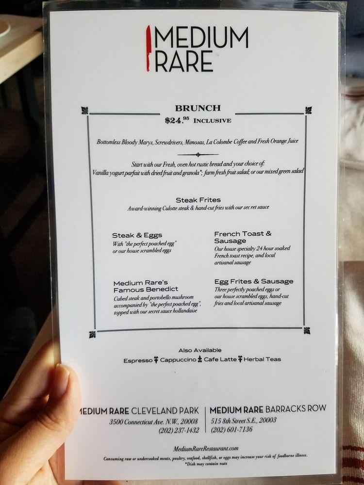 Menu at Medium Rare steakhouse, Bethesda