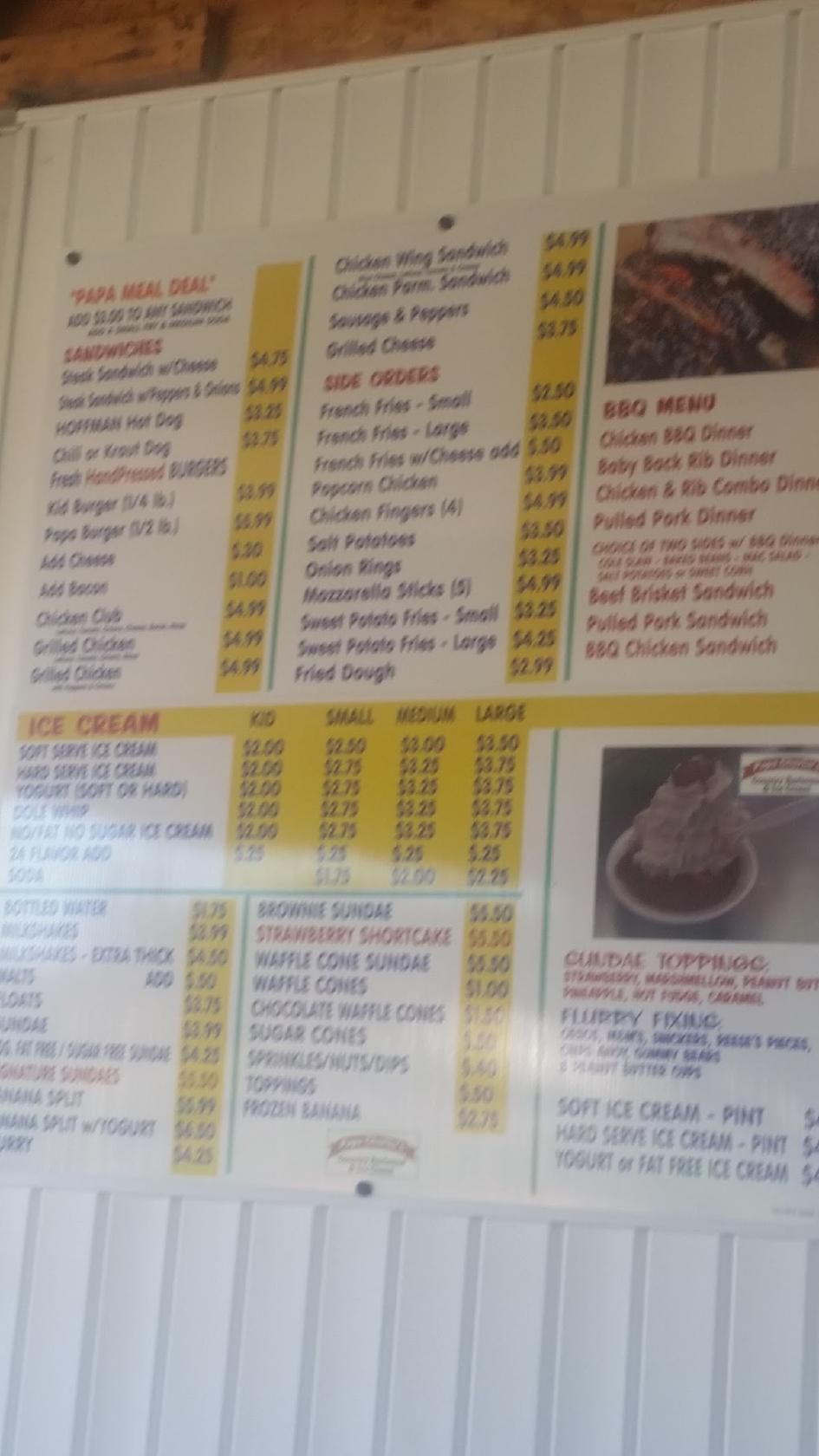 Menu at Papa Charlies Barbeque & Ice Cream, Utica