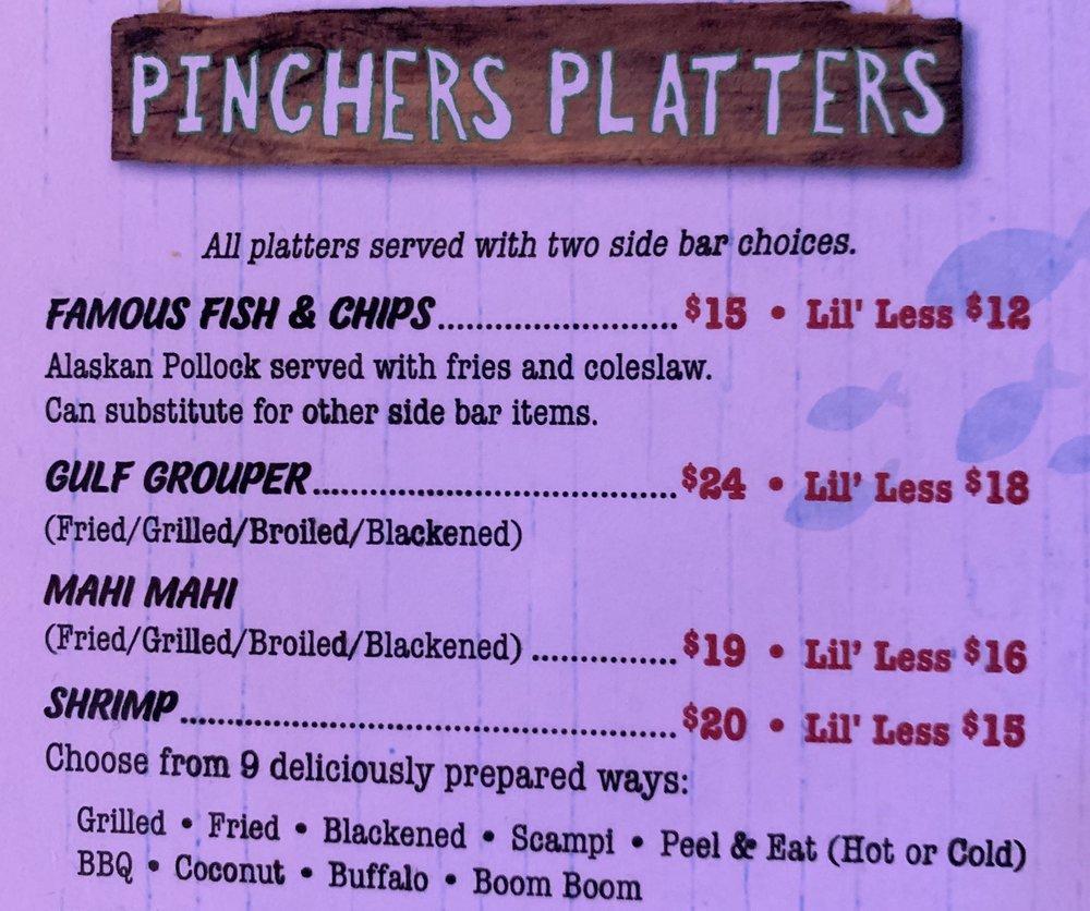 Menu at Pinchers restaurant, Naples, 5th Ave S