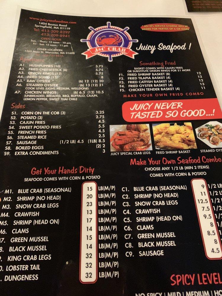 Menu at Juicy Seafood restaurant, Springfield